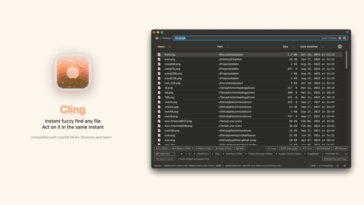 Cling - Instant fuzzy find any file, act on it in the same instant