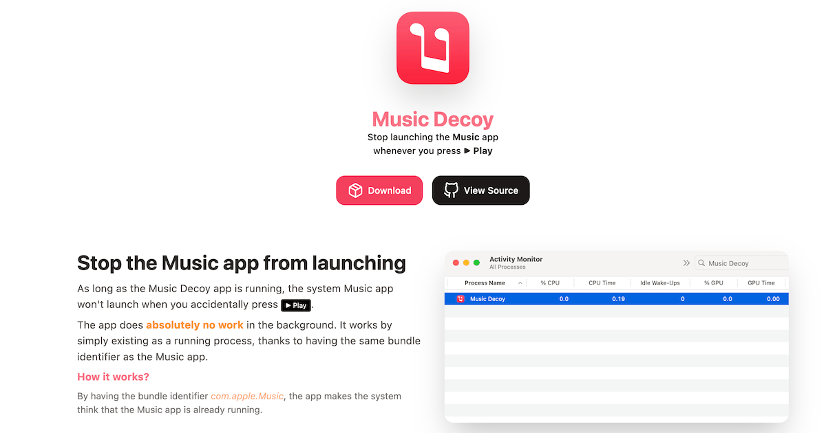 Music Decoy - Stop launching the Music app whenever you press Play