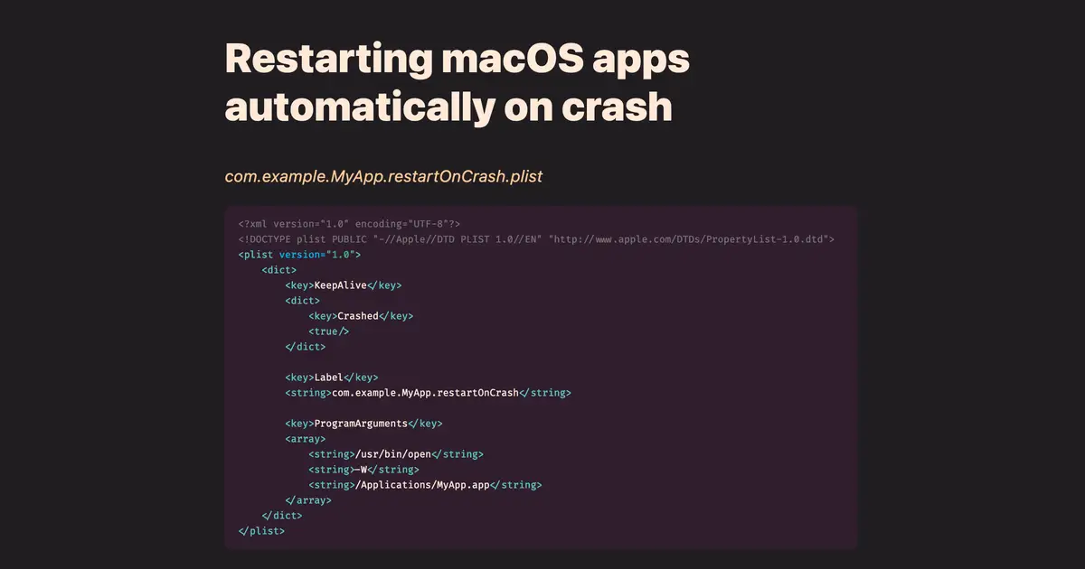 Restarting macOS apps automatically on crash — Alin Panaitiu